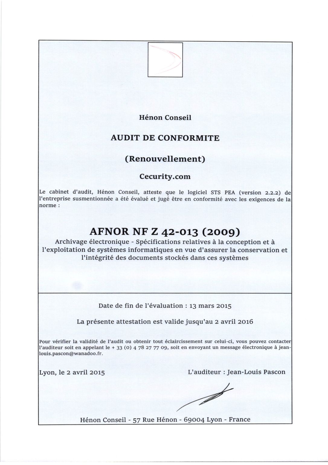 STS PEA passe avec succès un audit de conformité à la norme AFNOR NF Z ...